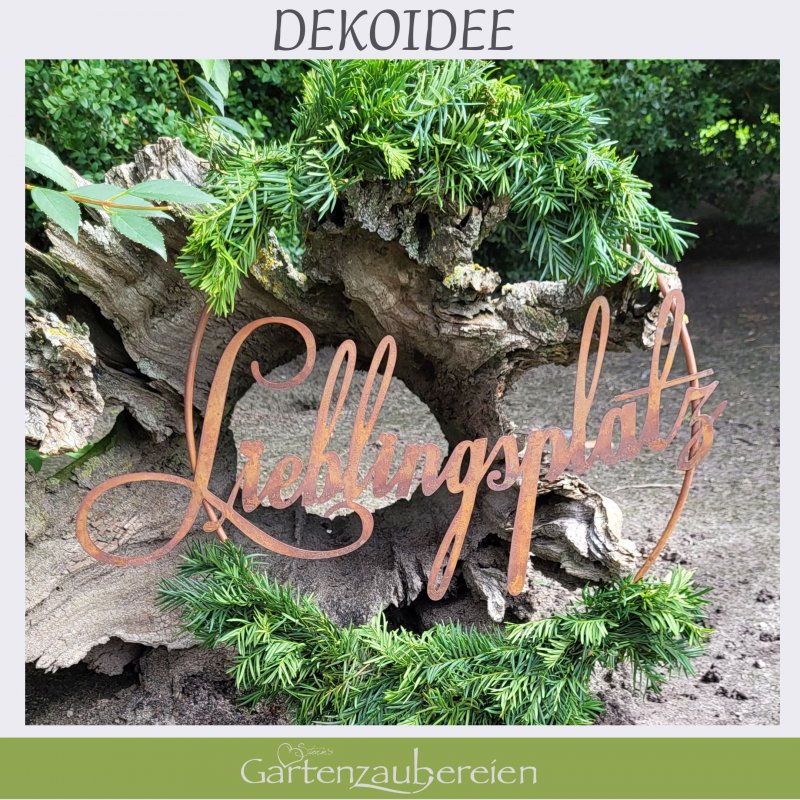 romantischer Schriftzug Lieblingsplatz im Ring, rostiges Metall, 22,