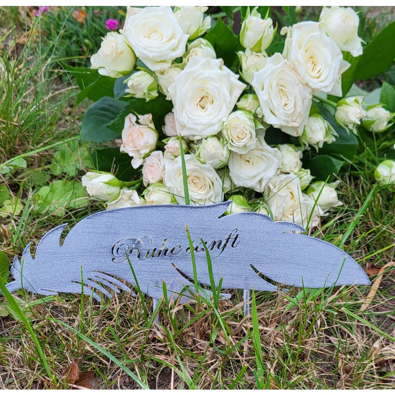 Grabschmuck Gänsefeder Grabstecker mit Schriftzug "ruhe sanft", 4,95