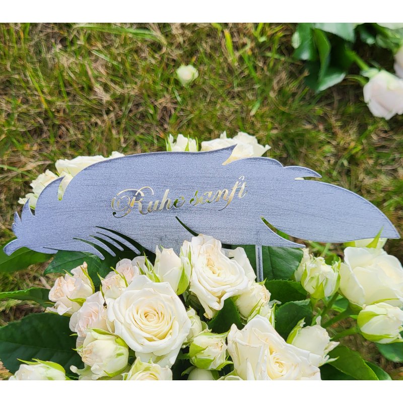 Grabschmuck Gänsefeder Grabstecker mit Schriftzug "ruhe sanft", 4,95
