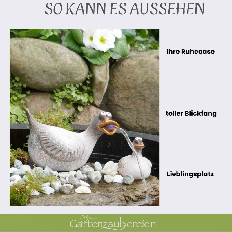 Wasserspiel Ente Duck aus Keramik inkl. Pumpe , betreibsfertig, 29,9
