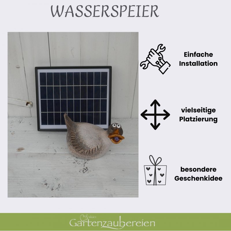 Solarpumpe inkl. Akku für bie zu 4 Std. und Wasserspeier Ente