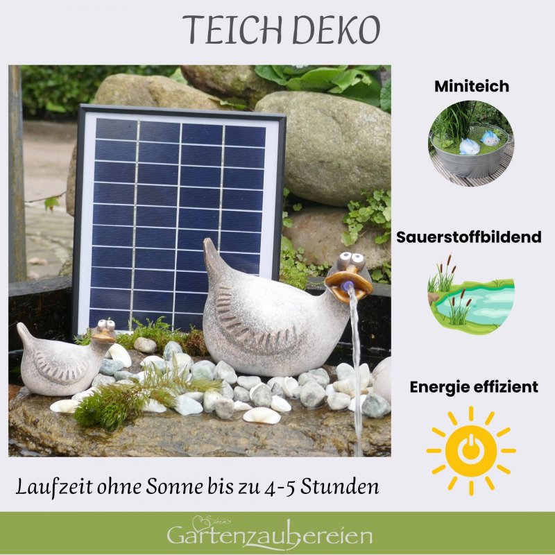 Solarpumpe inkl. Akku für bie zu 4 Std. und Wasserspeier Ente