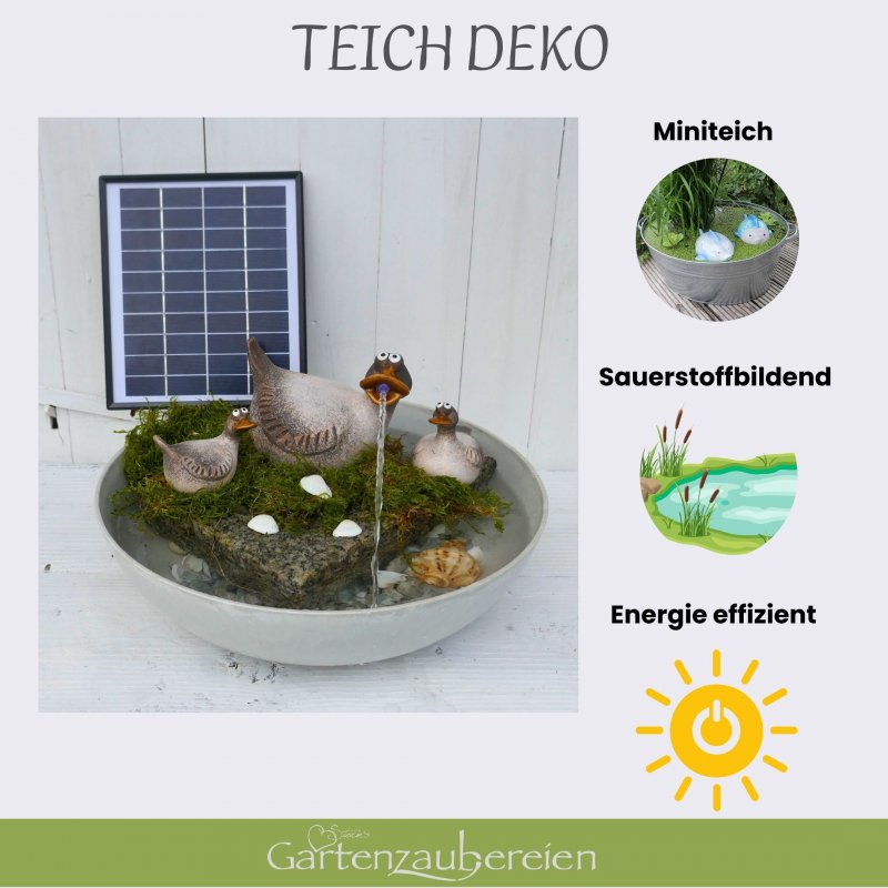 Keramik Wasserspeier mit Solarpumpe und Akku – Laufzeit ohne Sonne 4